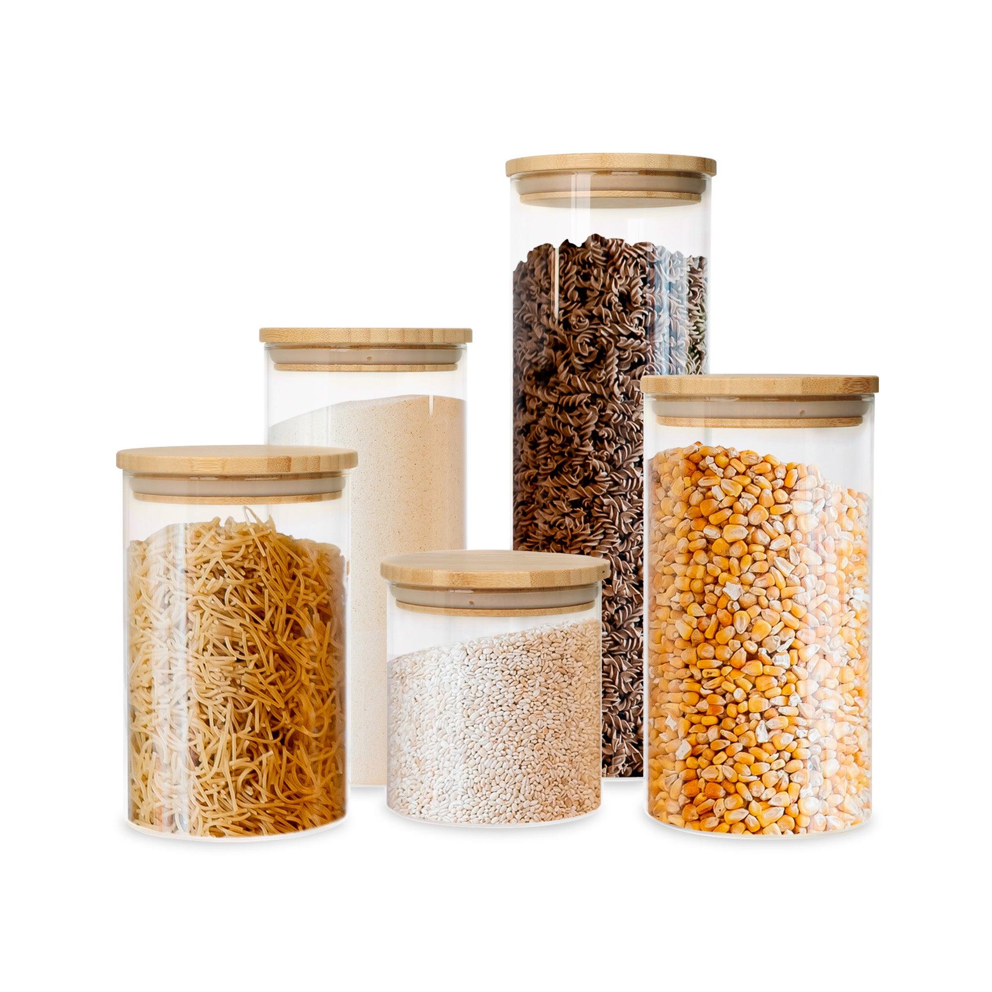 Recipientes Herméticos de Vidrio con Tapa de Bambú 5 Piezas – Redlemon