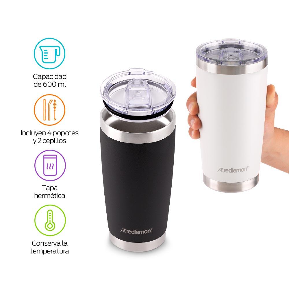 Vasos Térmicos Termos de Acero Inoxidable Doble Pared 2 Piezas Redlemon