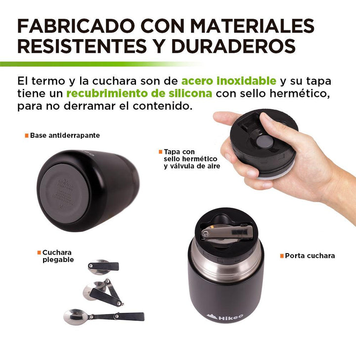 Termo de Acero Inoxidable para Comida y Sopa 628 ml Hikeo | Redlemon.com.mx